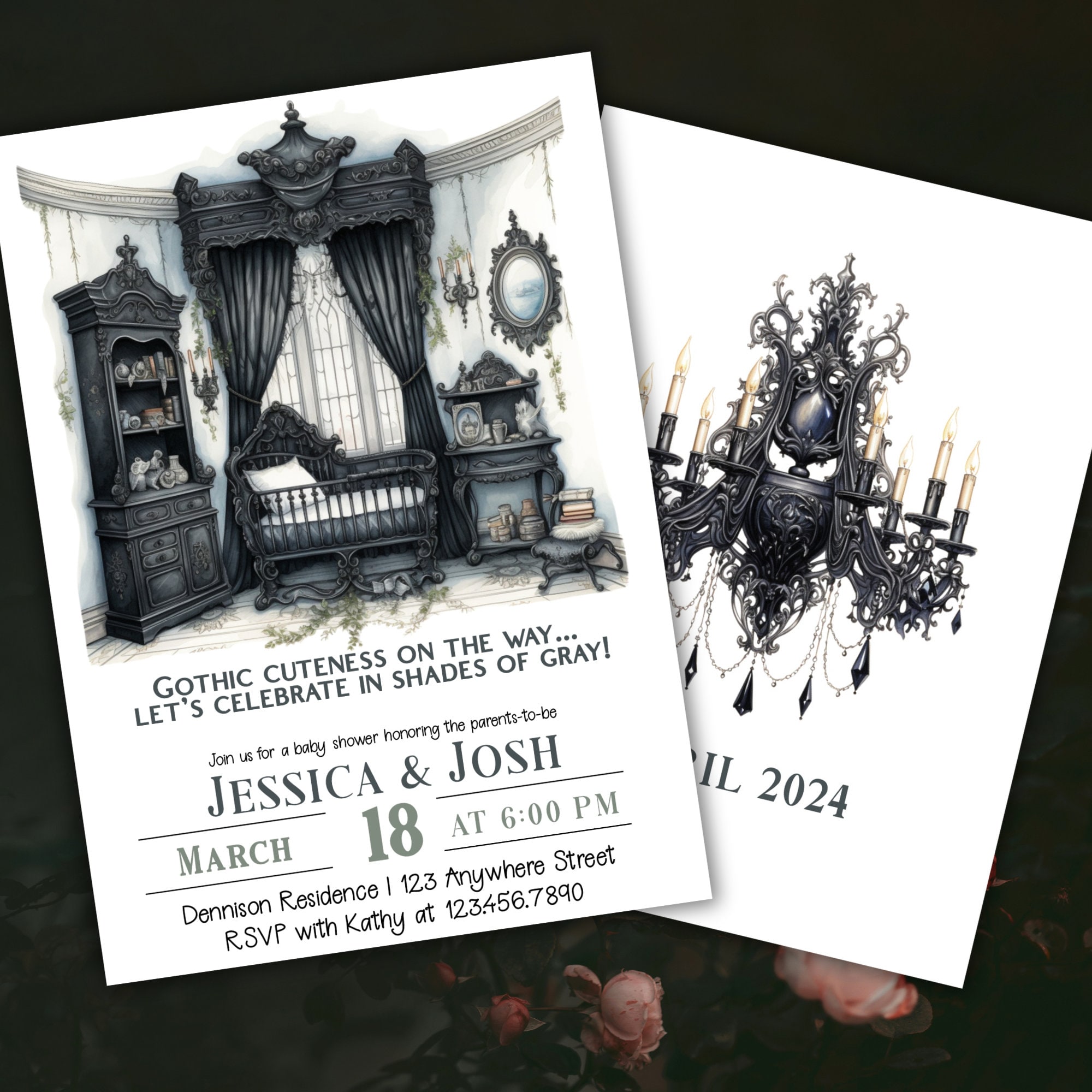 Gothic Baby Shower Invitation, Celebrate in Shades of Gray, Gothic Baby ...