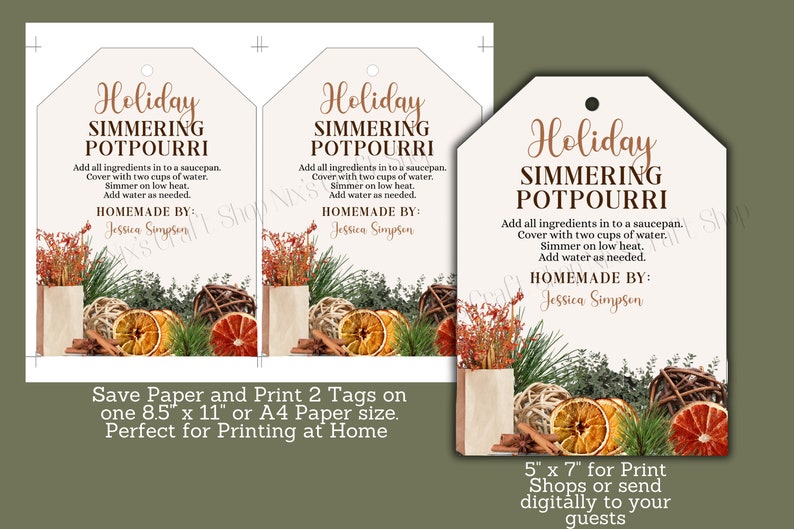 Editable Holiday Simmering Potpourri Christmas Gift Tag, Personalized ...