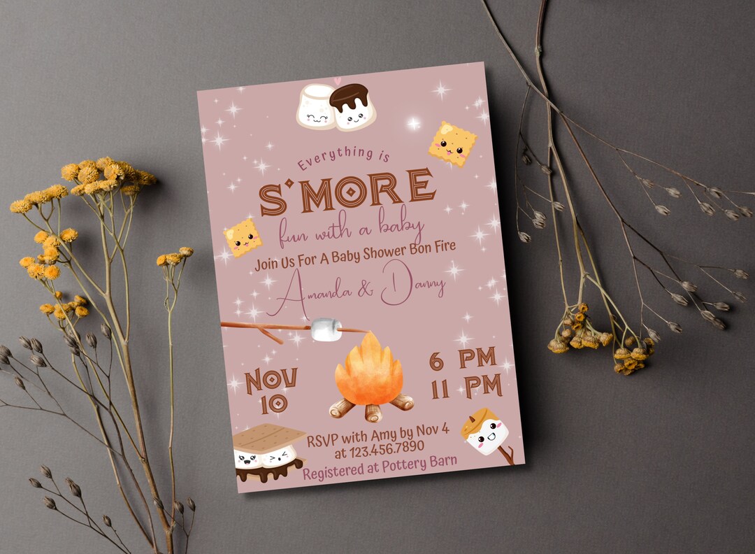 Editable S'more Baby Shower Invitation Bonfire Baby Shower Camping Baby ...