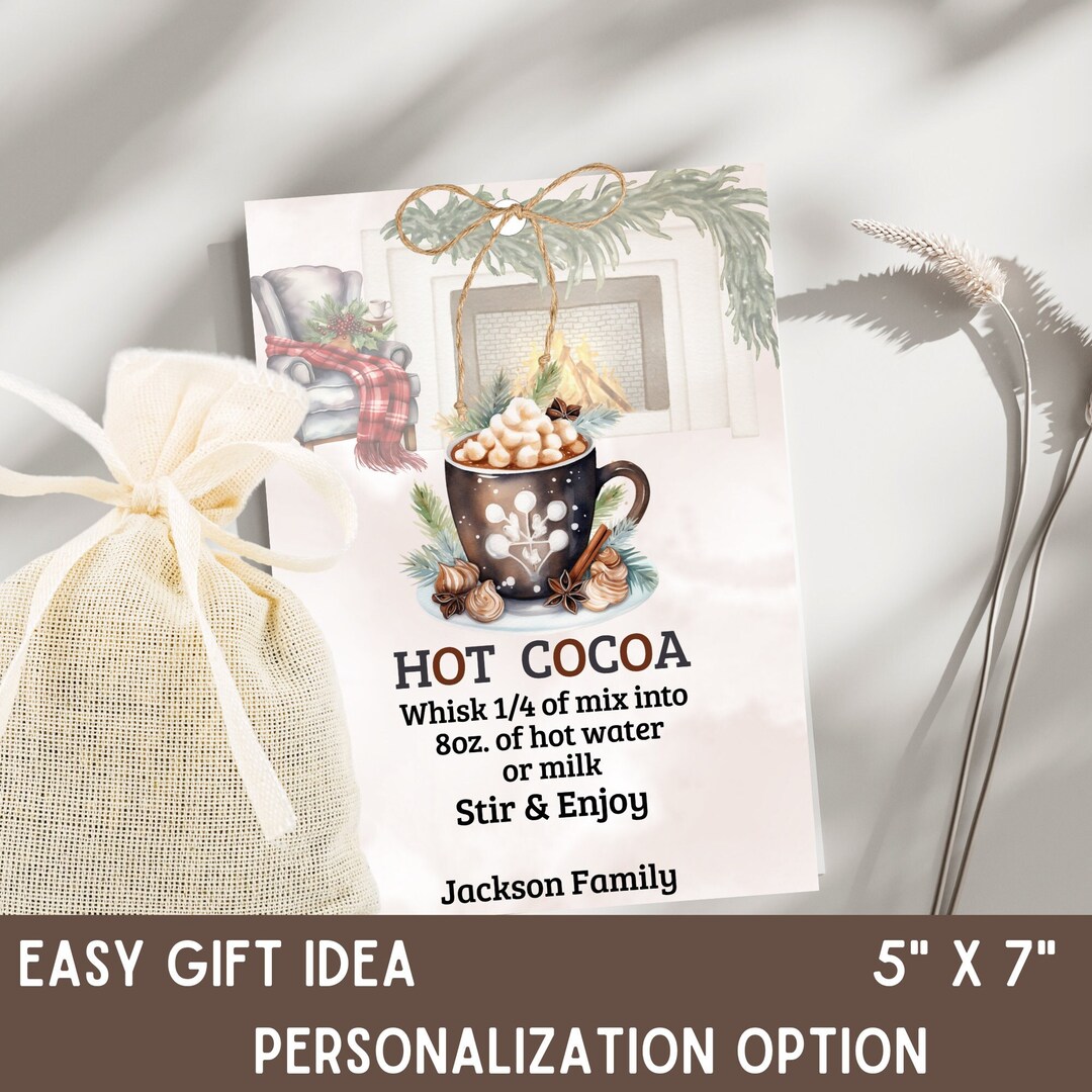 Printable Hot Cocoa Christmas Gift Tag With a Black Mug and Hot ...