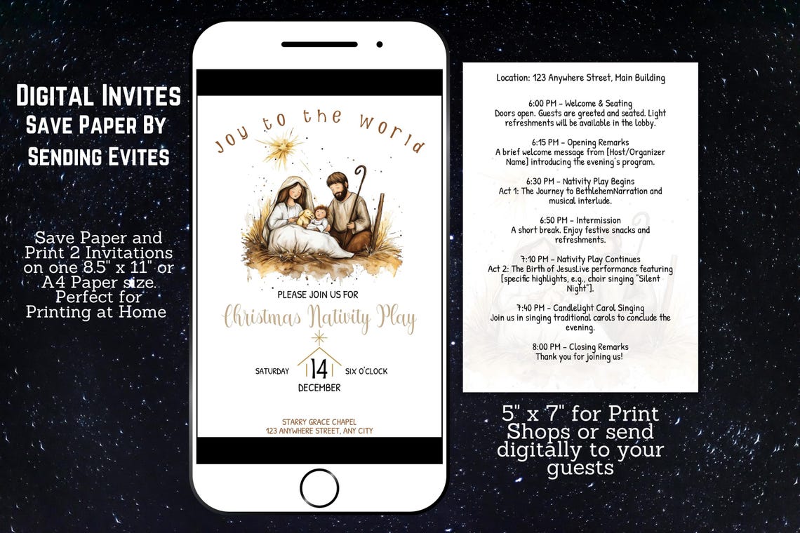 Nativity Invitation Template, Religious Christmas Invitation, Church ...