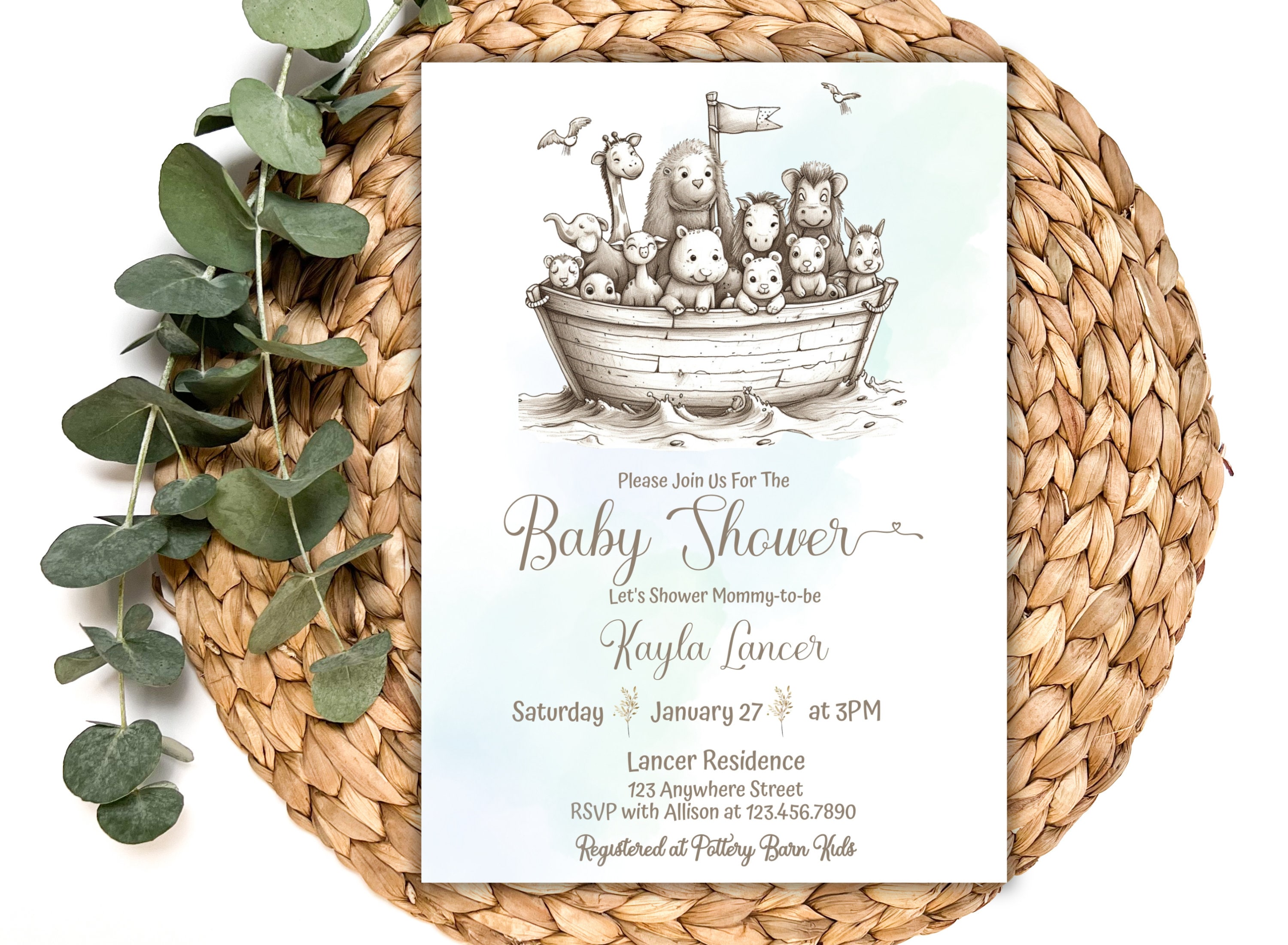 Noah's Ark Baby Shower Invitation, Editable Boho Animals Baby Sprinkle ...