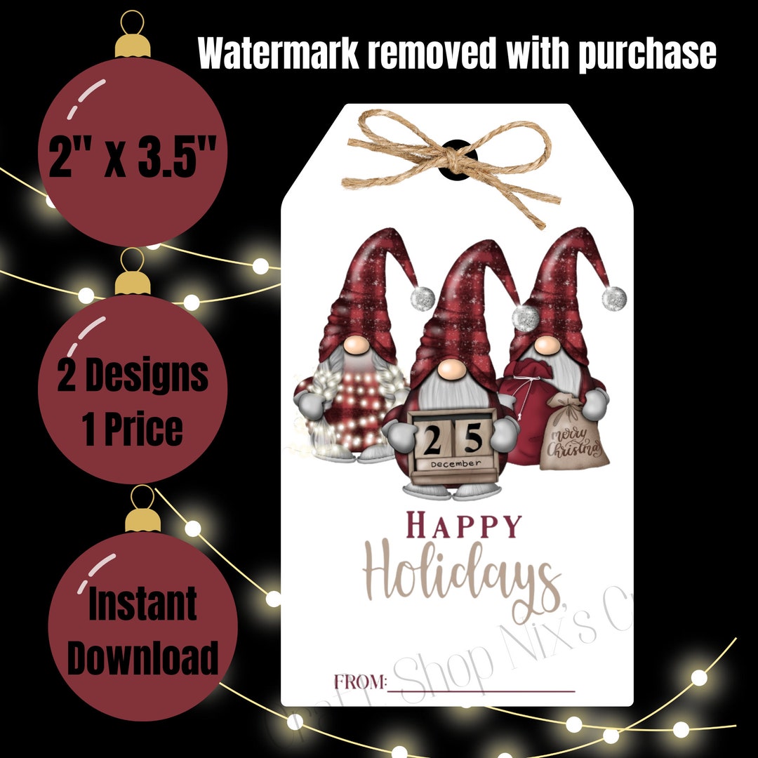 Christmas Gnomes Gift Tag, Printable Holiday Favor Tags (2x3.5" PDF) - Etsy