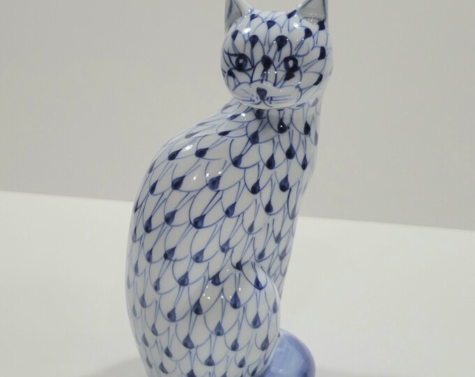 Andrea Sadek Cat Figurine, Blue Fishnet Cat Figurine, Andrea Blue ...
