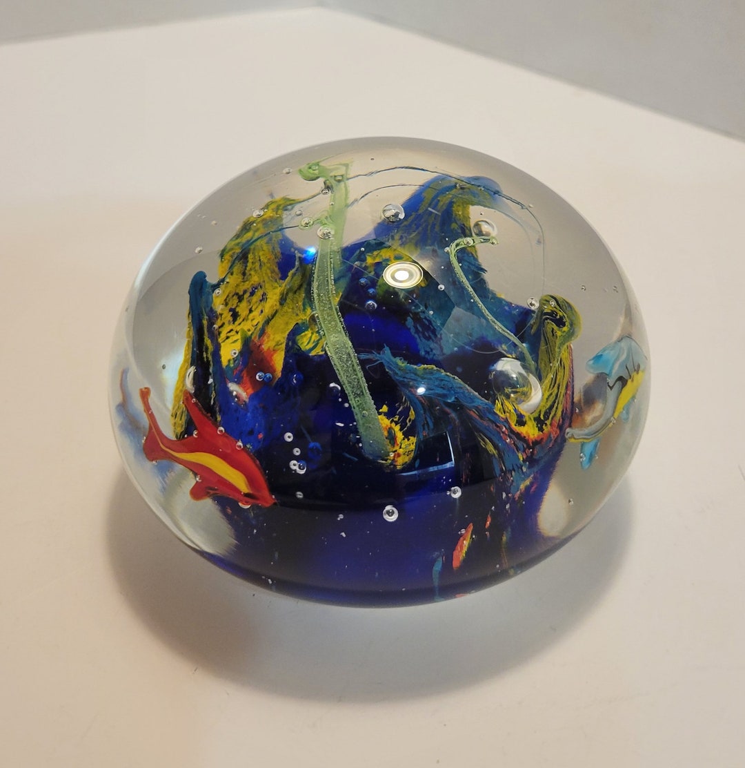 Blown Glass Ocean Scene Paperweight, Vintage Blown Glass, Art Glass ...
