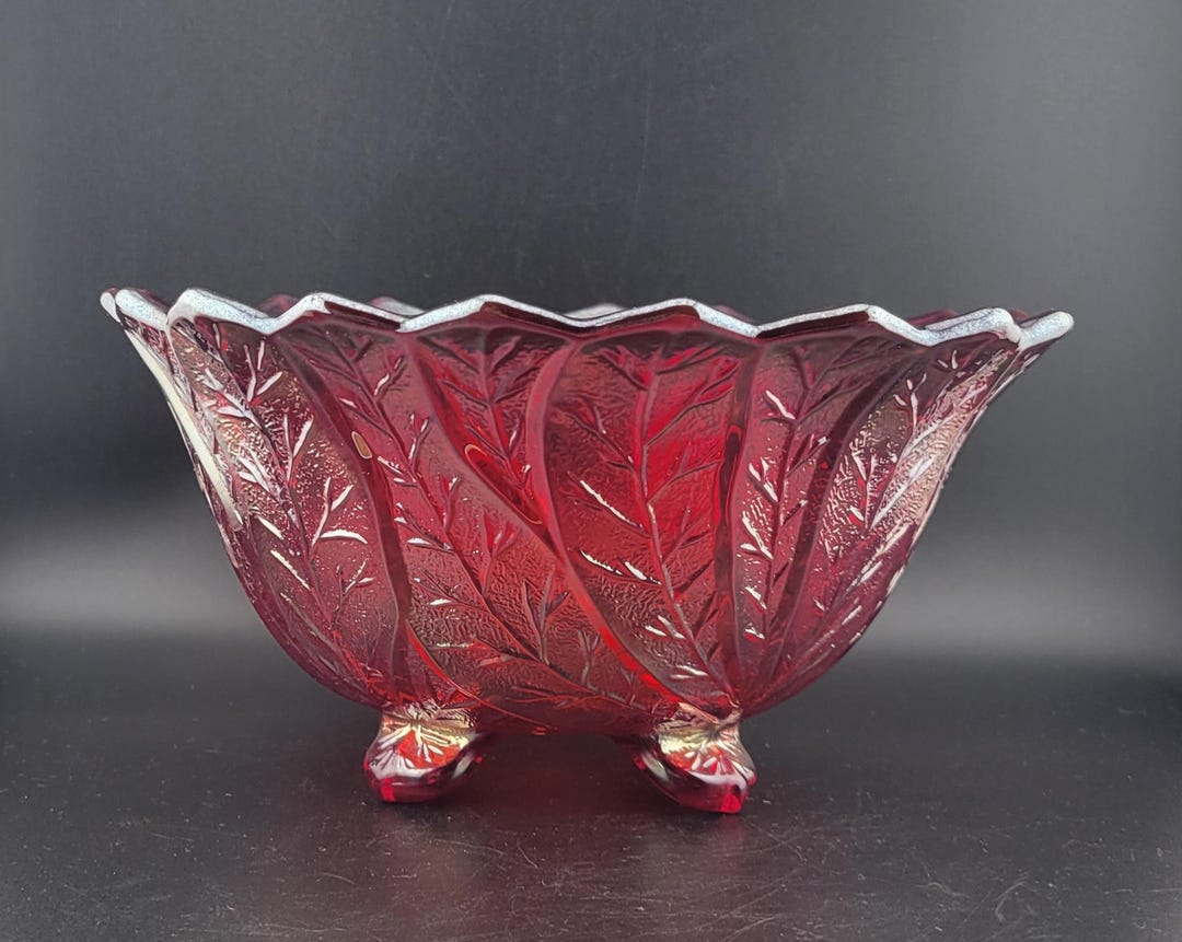 Vintage Impressed Imperial Glass Iridized Sunset Red Carnival Glass ...