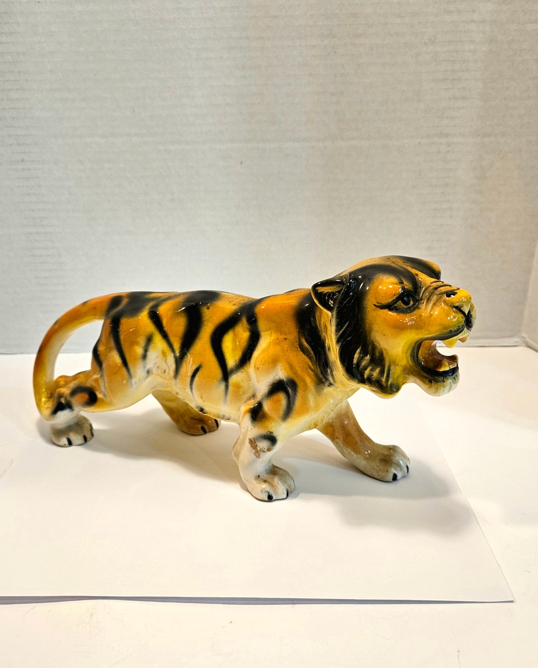 Vintage 12 Large Porcelain Tiger Statue With Animal Print Paint Design ...