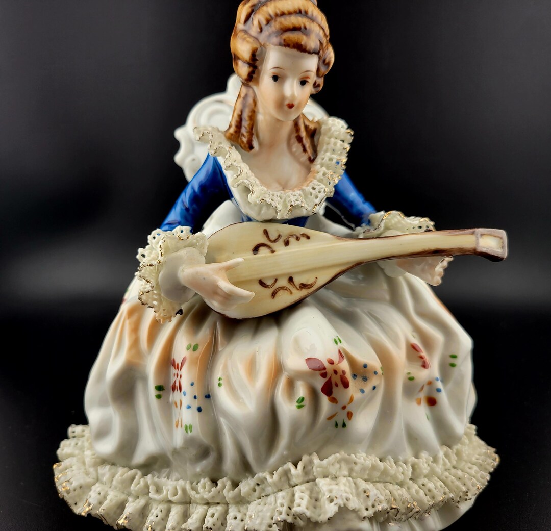 Vintage Victorian Lady Playing a Mandolin While Seated Wearing Dress ...