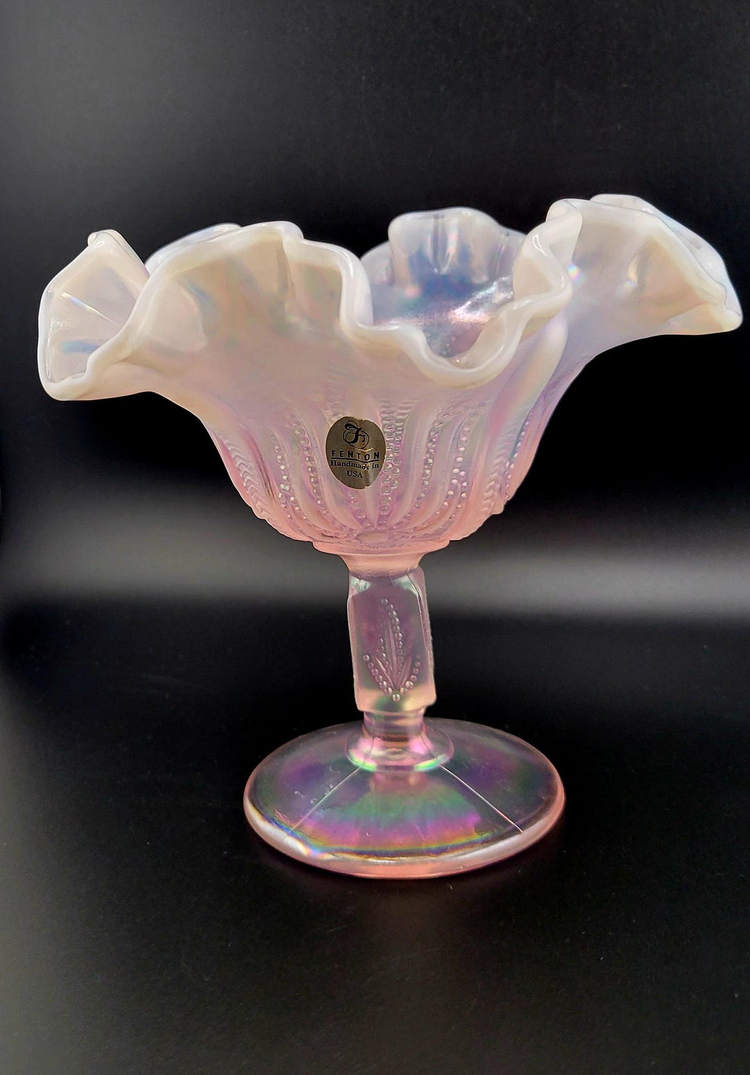Vintage Fenton Pink Opalescent Compote, Vintage Opalescent Fenton Glass ...