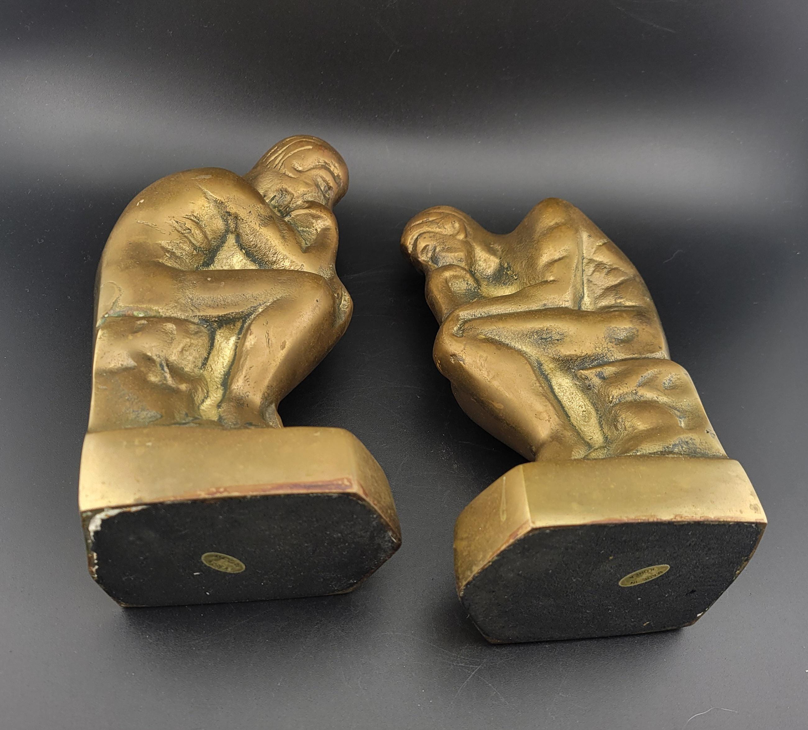Rodin Statue the Thinker/thinking Man Metal Brass Finish Bookends - Etsy