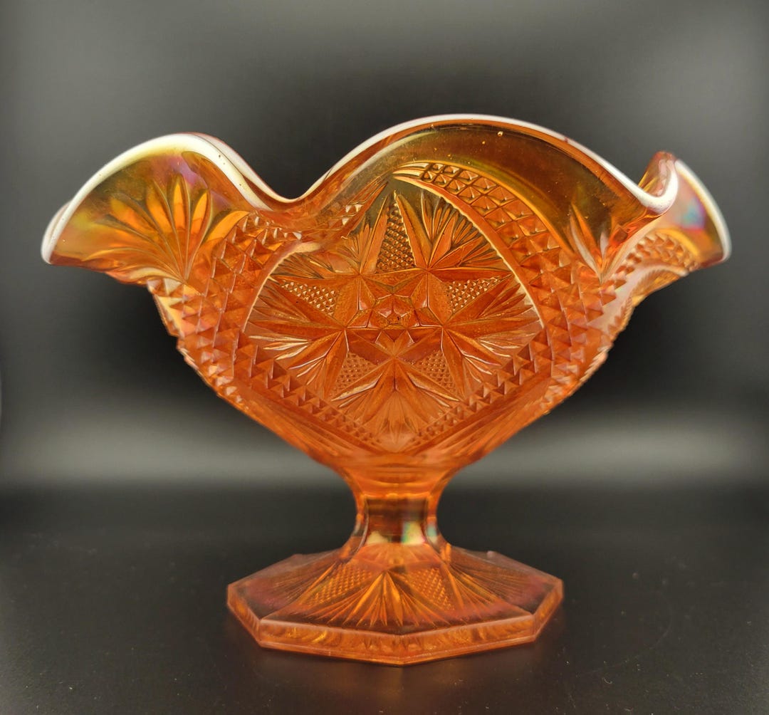 Imperial Marigold Carnival Glass Compote, Vintage Compote, Marigold ...