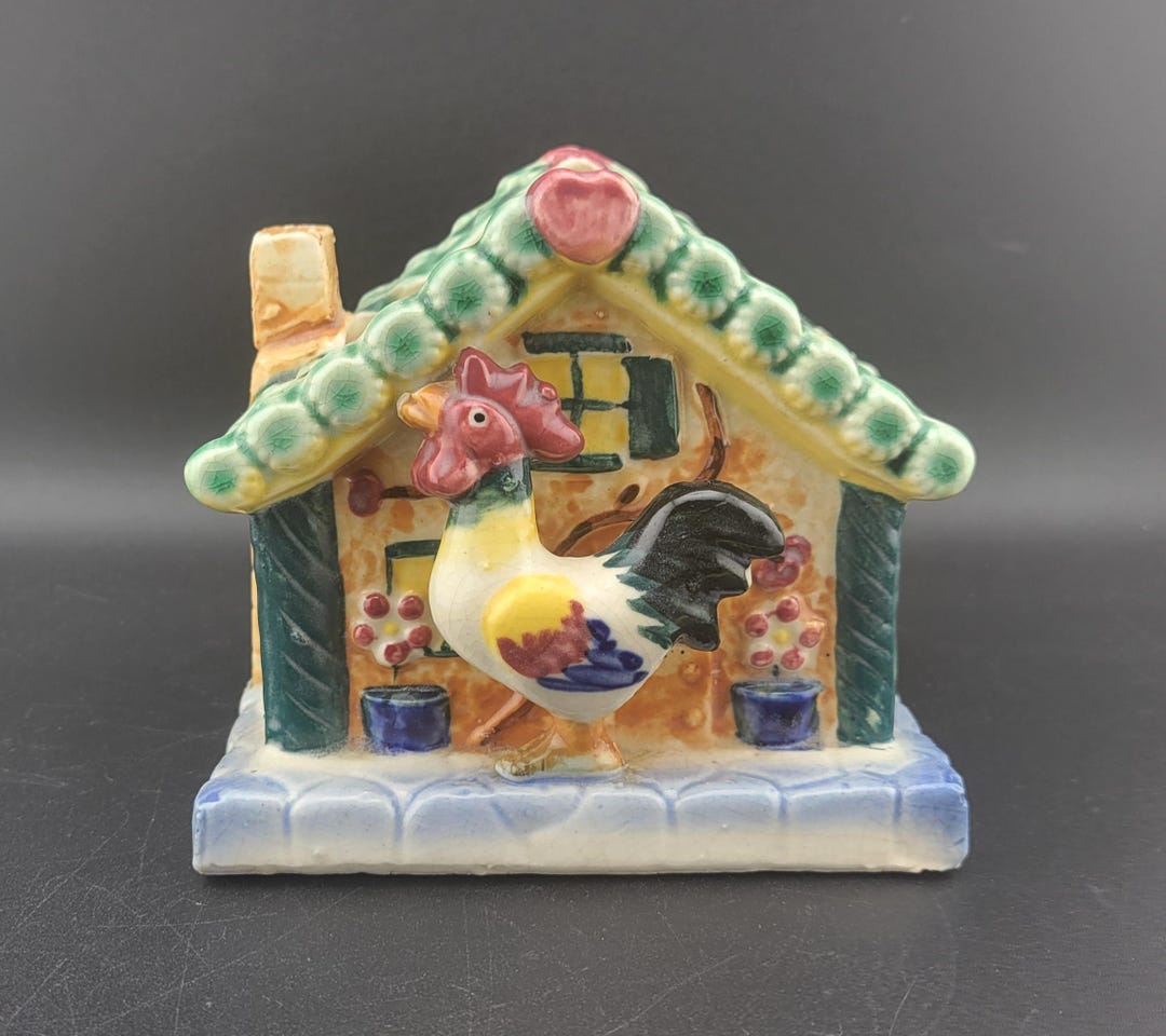 Rooster Ceramic Planter, Made in Japan, House and Rooster Design ...