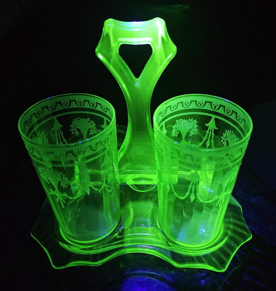 Vaseline Glass Antique Cambridge Glass Bridge Set Tray With 2 Tumblers ...