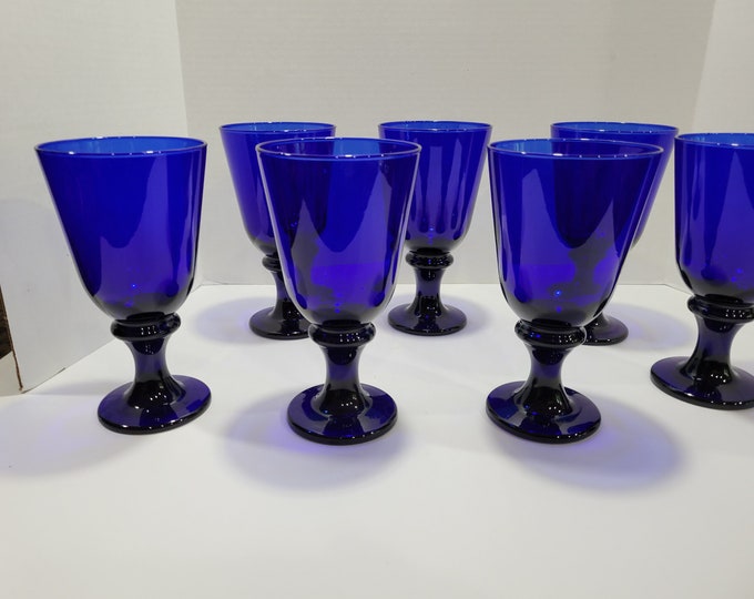 Vintage Libbey Glass Cobalt Stemmed Water Glass Set Of 6 Etsy