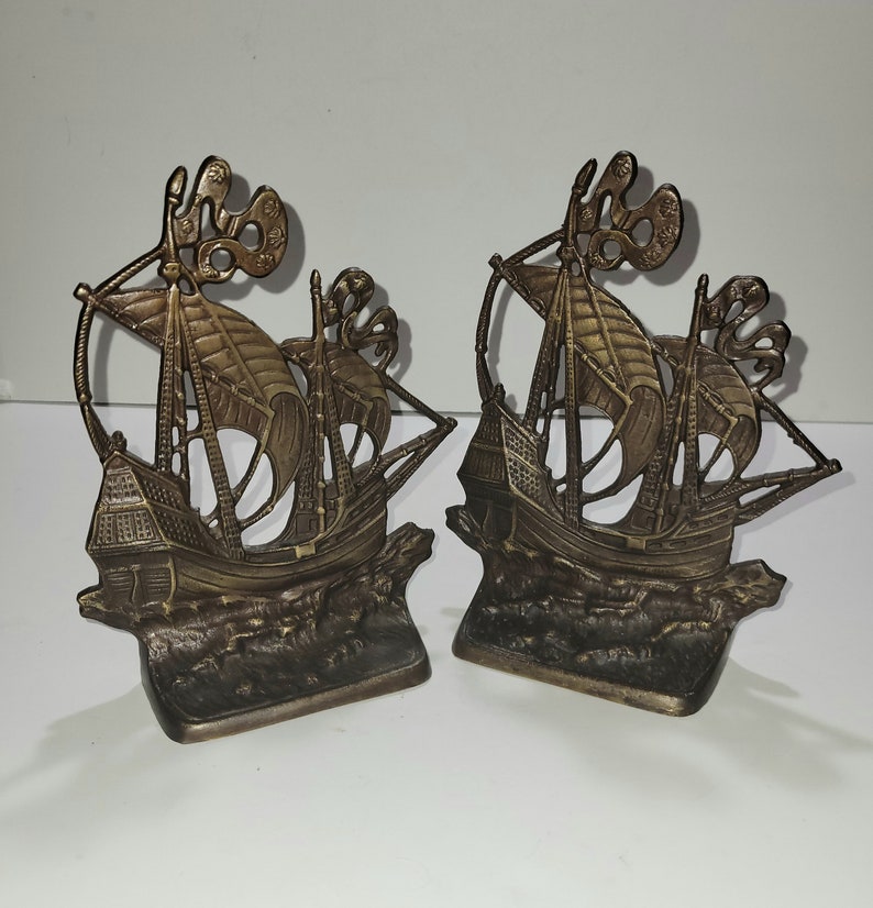 Bronze Ship Bookends Vintage Bronze Book Ends Vintage Brass - Etsy