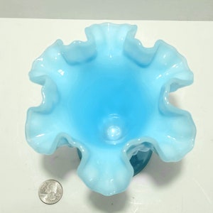 Fenton Blue Milk Glass Hobnail Footed Crimped Vase, Fenton Hobnail Milk Glass, Fenton Crimped ...