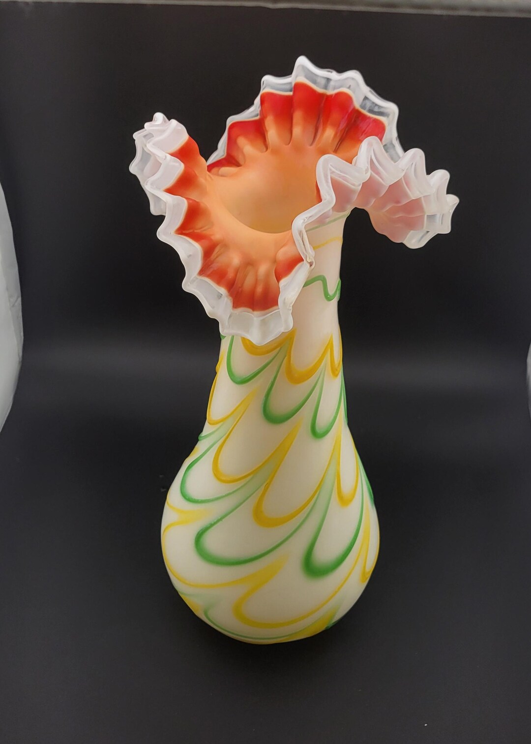 Art Glass Handblown Ruffled Vase Swirl Multicolor 16” Tall, Colorful ...