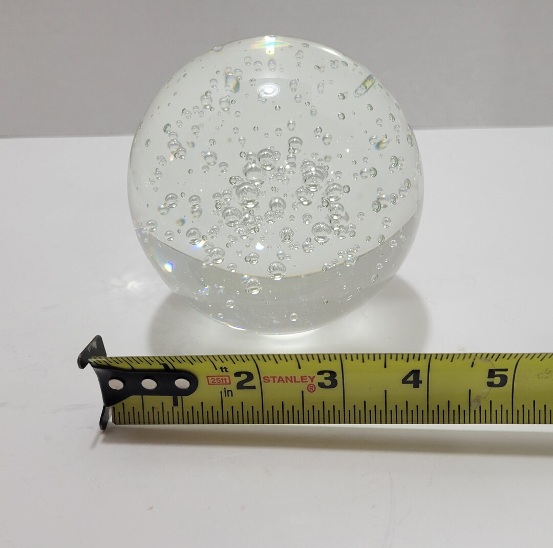 Round Glass Controlled Paper Weight, Vintage Controlled Bubble Glass ...