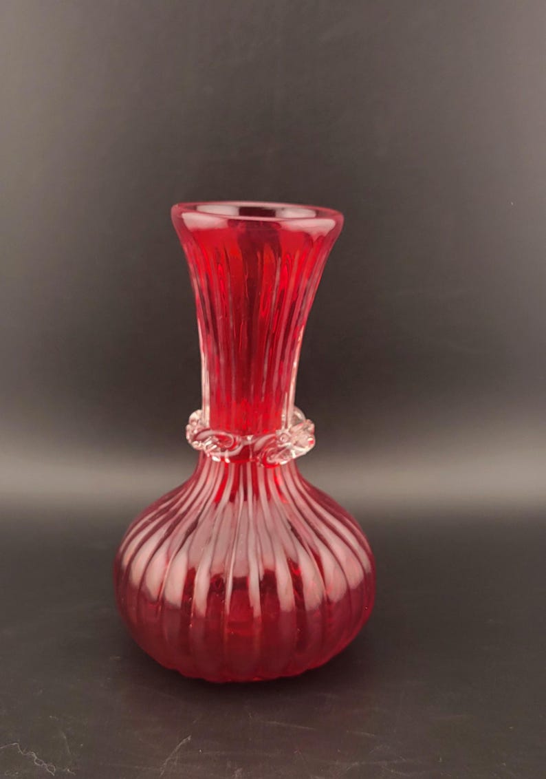 Pilgrim Red Glass Vase, Vintage Red Glass, Blown Glass Vase, Pilgrim ...