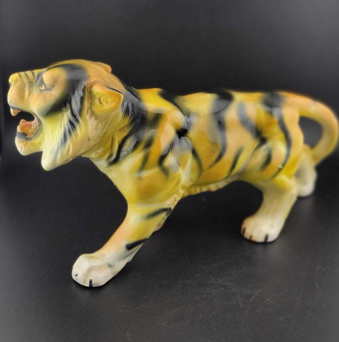 Vintage 12” Large Porcelain Tiger Statue With Animal Print Paint Design ...