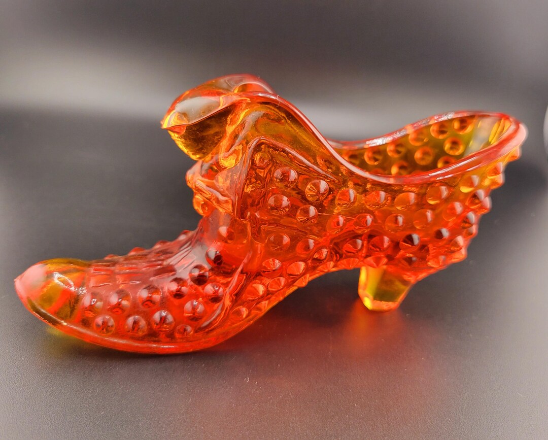 Fenton Shoe With Cat, Fenton Hob Nail, Vintage Fenton, Amberina Fenton ...