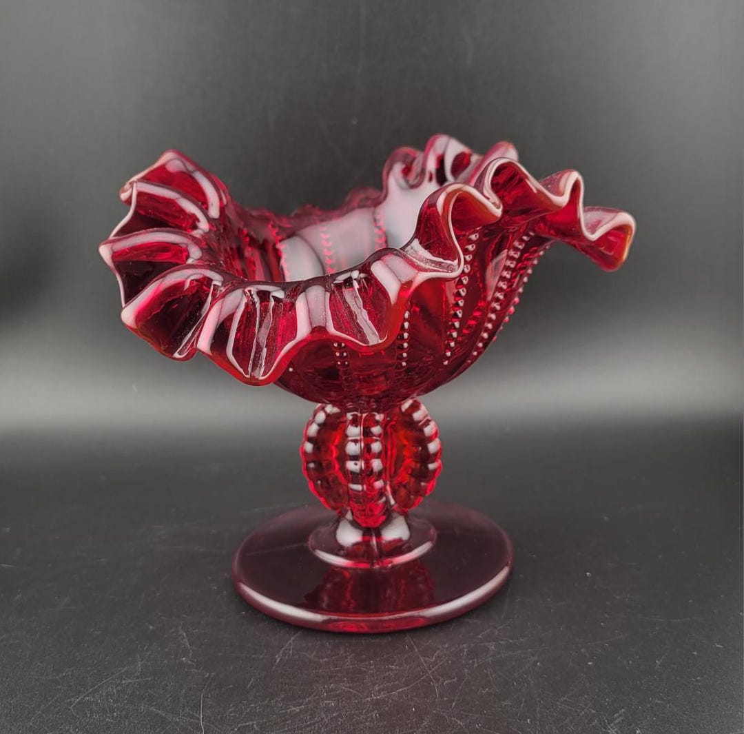 Vintage Fenton Ruby Red Compote, Vintage Ruffled Fenton Glass, Vintage ...