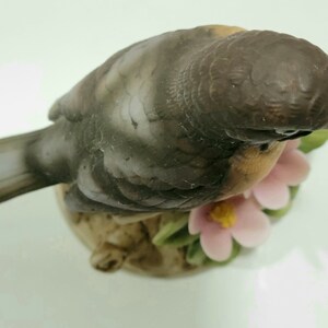 Vintage Andrea by Sadek Robin Perched on a Stump With Pink Flowers ...