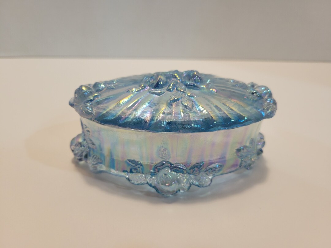 Fenton Glass Jewelry Trinket Box, Iridescent Glass, Vintage Fenton ...