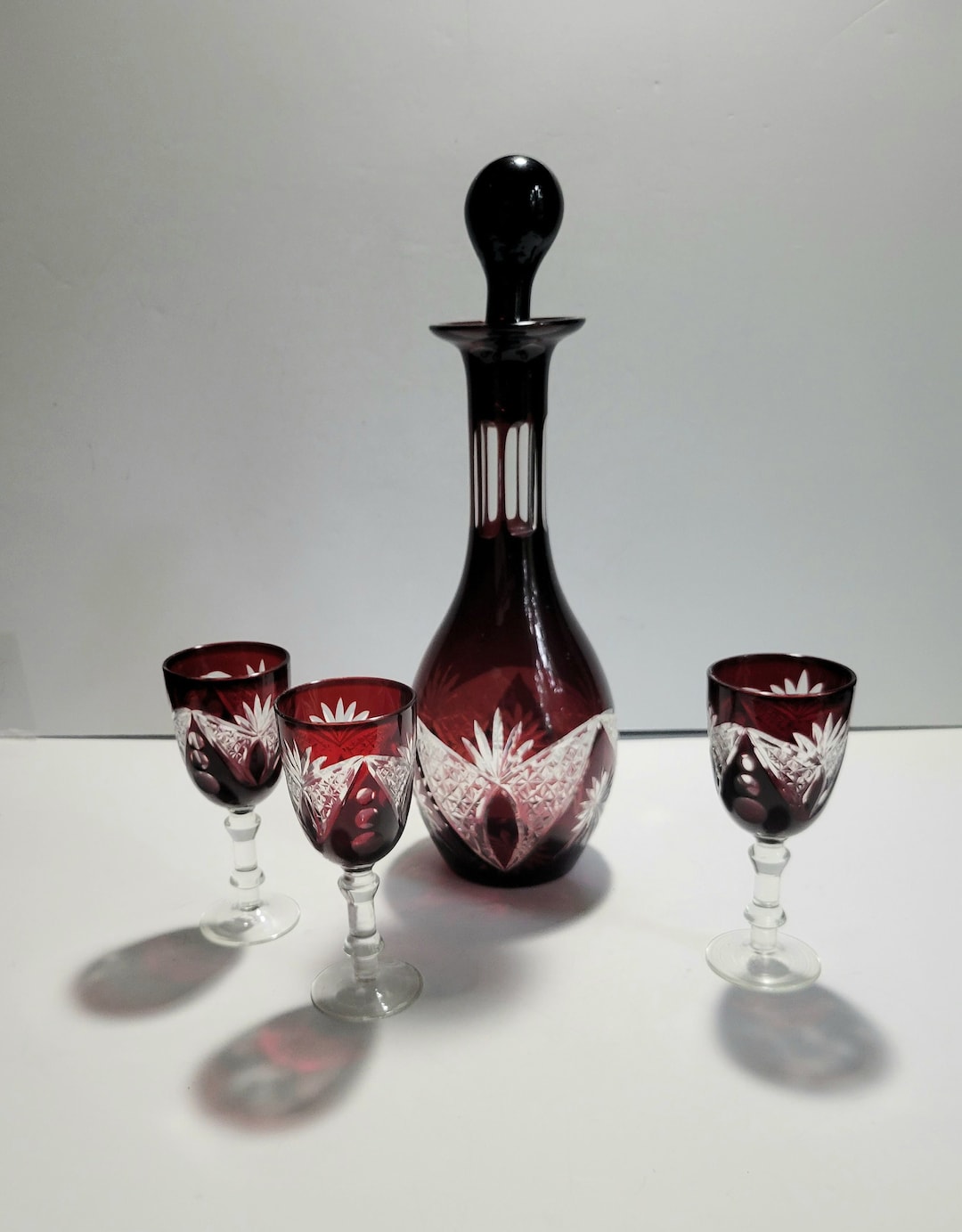 Ruby Red Glass Decanter Ruby Red Cut Crystal Decanter Red - Etsy