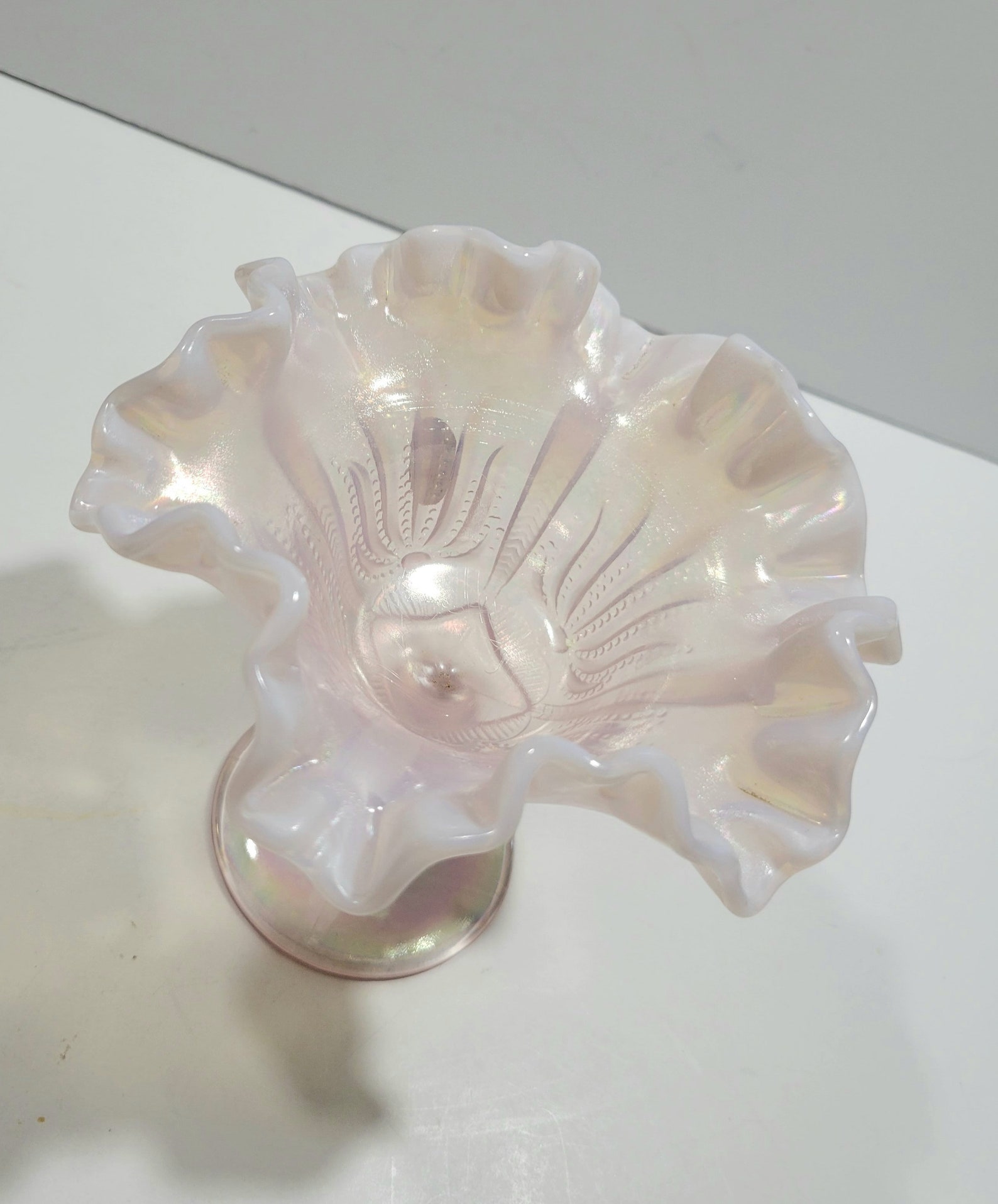 Vintage Fenton Pink Opalescent Compote, Vintage Opalescent Fenton Glass ...