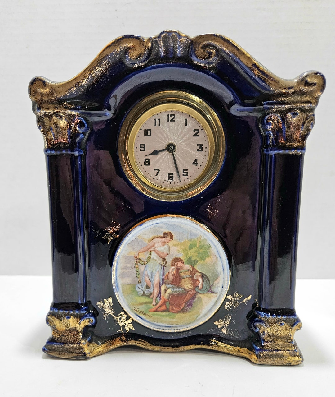 Vintage Empire Works Stoke on Trent Blue/gold Mantle Clock, Vintage ...