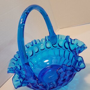 Vtg Fenton Cobalt Blue Thumbprint Pattern 4438 Glass Basket 1962-1968 ...