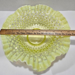 Vintage Fenton Hobnail Uranium Glass Ruffled Edge Bowl, Fenton Uranium ...