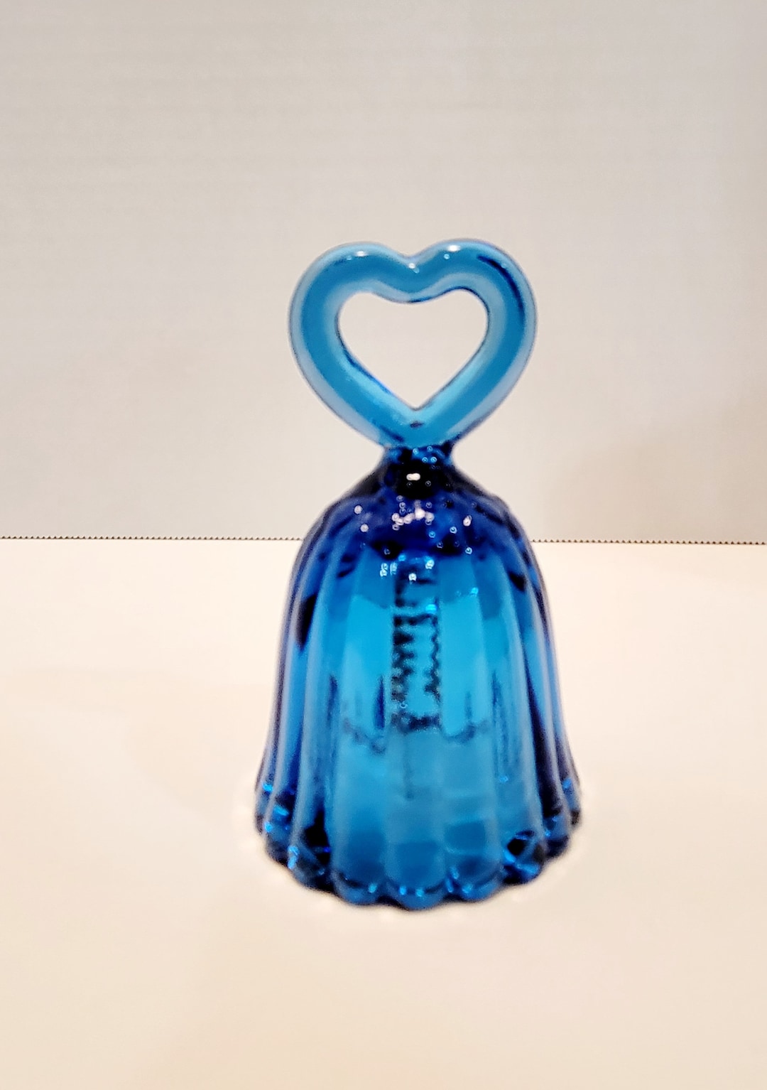 Fenton Glass Bell, Heart Handle Bell, Blue Glass, Cobalt Glass, Blue ...