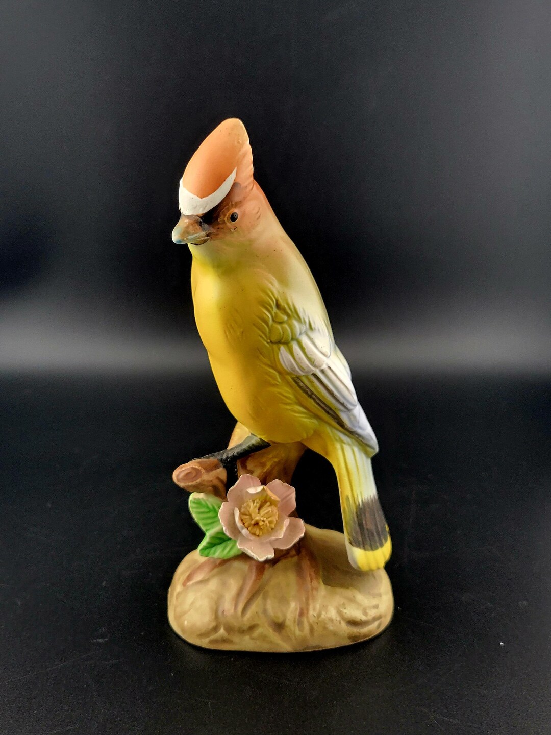 Yellow Bird Figurine With Flowers, Ceramic Bird Figurine on a Branch ...