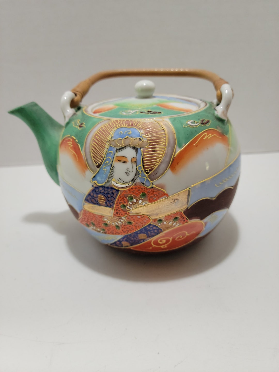 Vintage Japanese Geisha Teapot With Bamboo Handle - Etsy