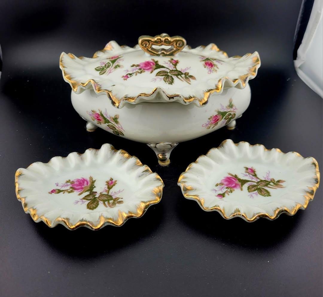 Hand Painted China Vanity Trinket Box and Trays, Vintage Vanity China ...