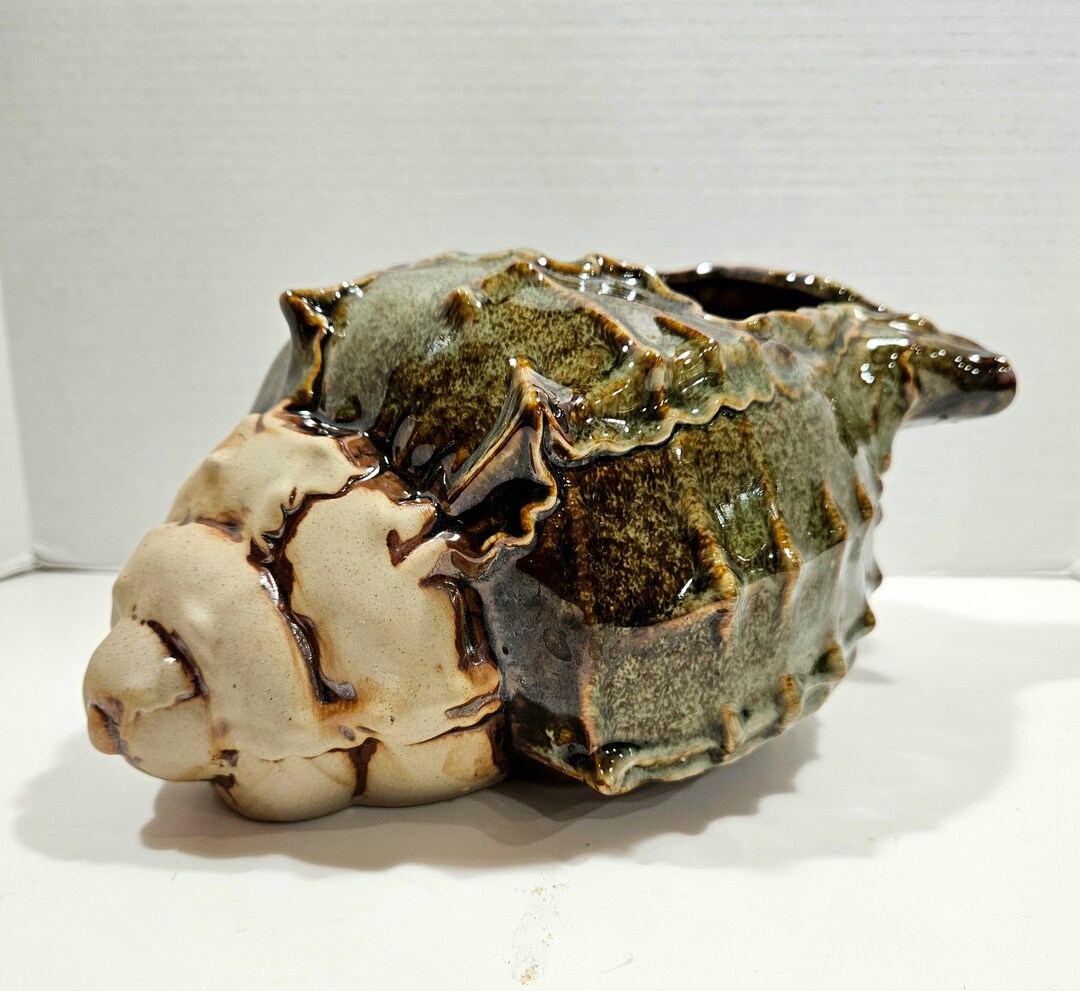 Vtg MCM Large Ceramic Seashell Planter Dish Vase Nautical Coastal ...