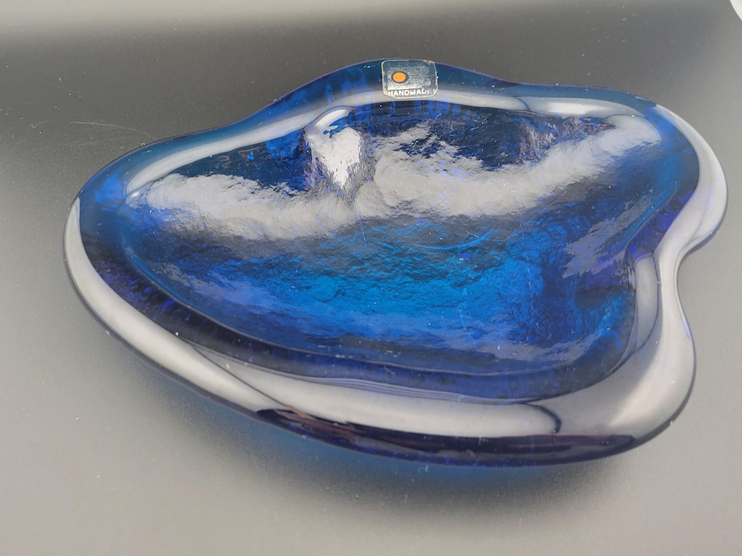 Vintage Blenko Cobalt Blue Ashtray, Blenko Cobalt Glass, Blenko, MCM ...