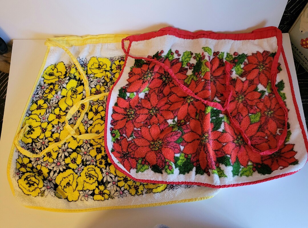 Vintage Terry Cloth Floral Aprons, Grannycore, Vintage Apron, Vintage ...