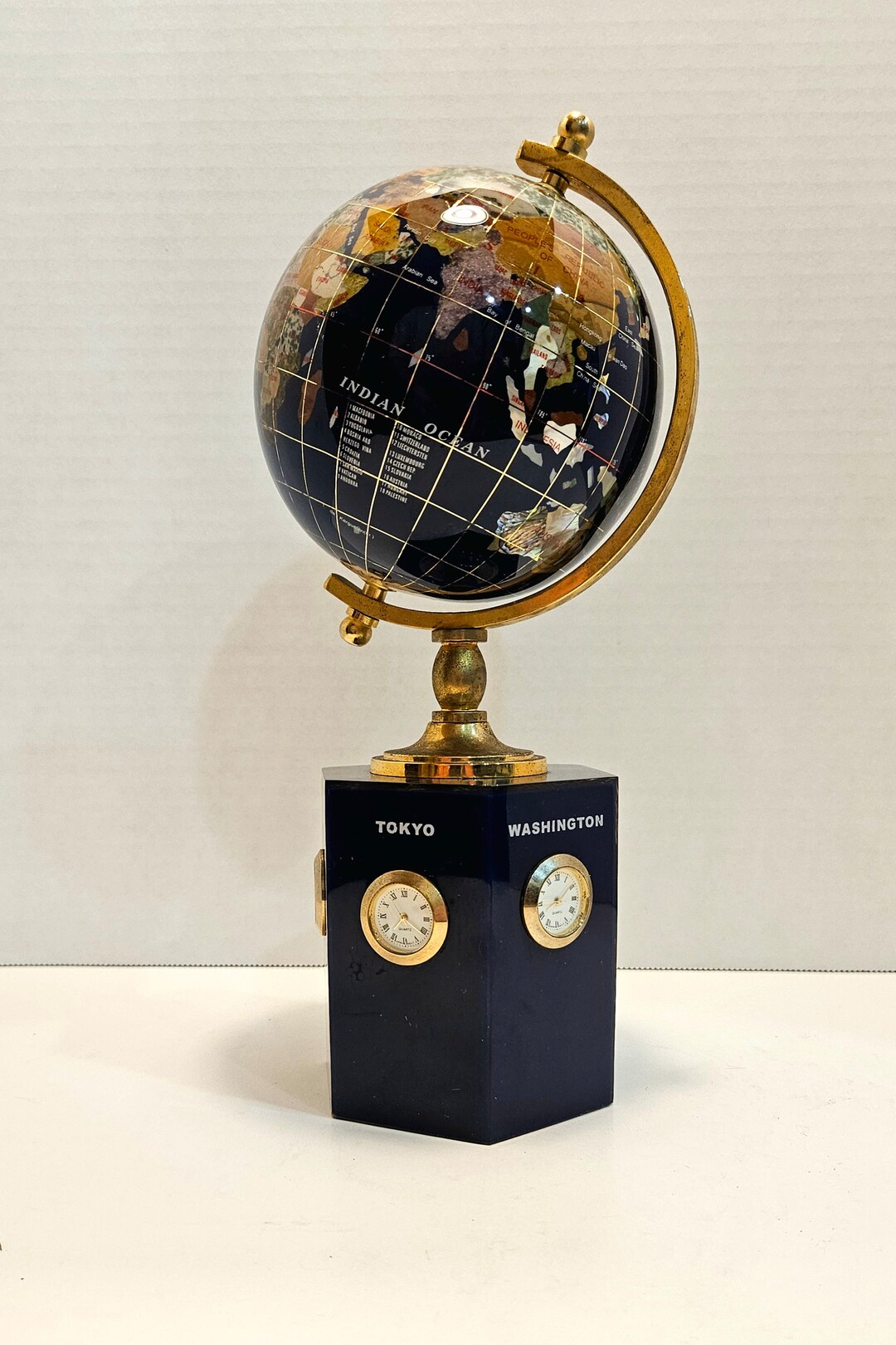 Blue Lapis Mini Rotating Gemstone Globe Resting on Hexagonal Base W ...