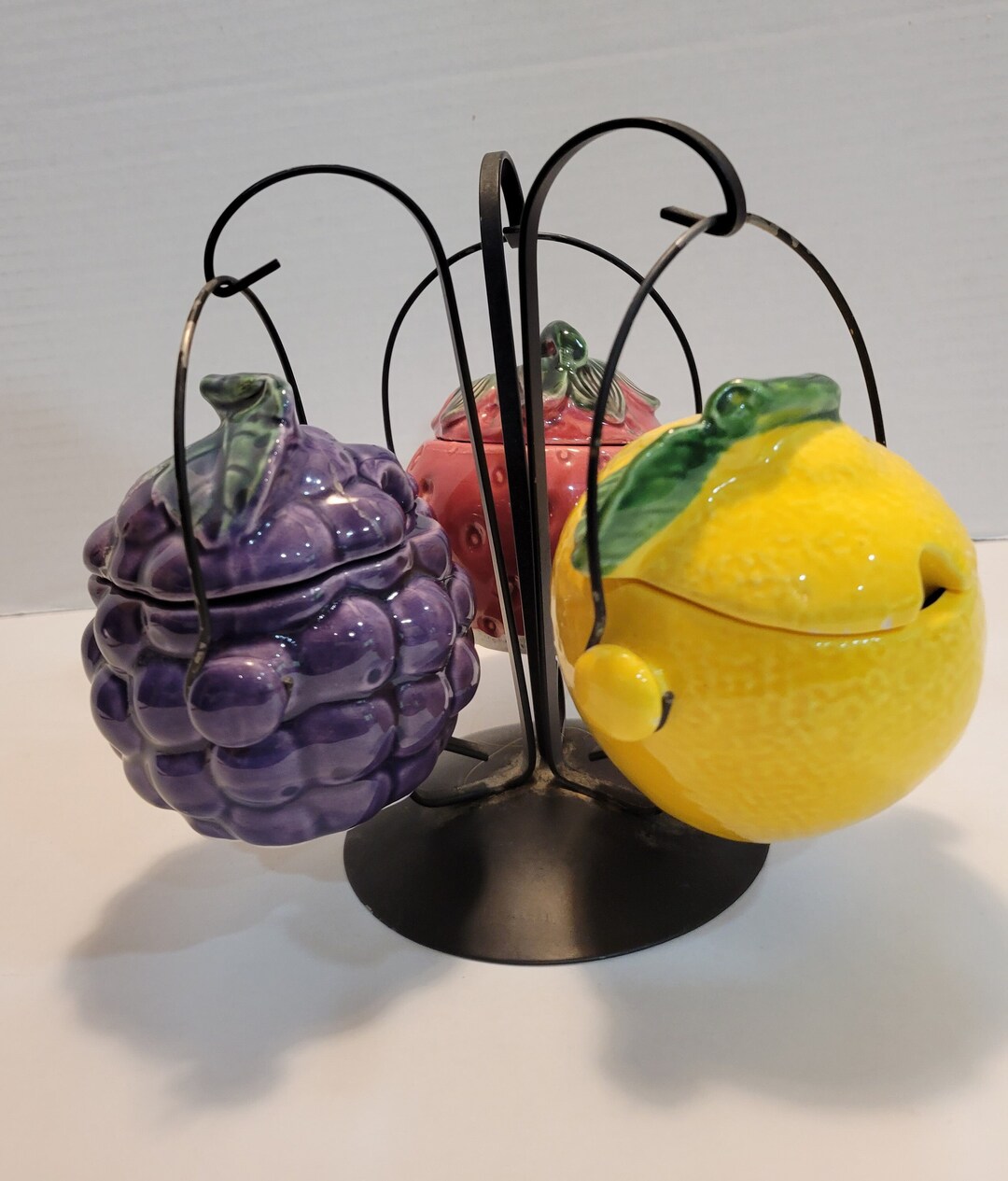Fruit Jelly Holders With Metal Stand, Fruit Condiment Jars, Made in ...