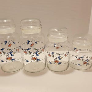 Set of 4 Princess House Canisters, Vintage Glass Canisters With Floral ...