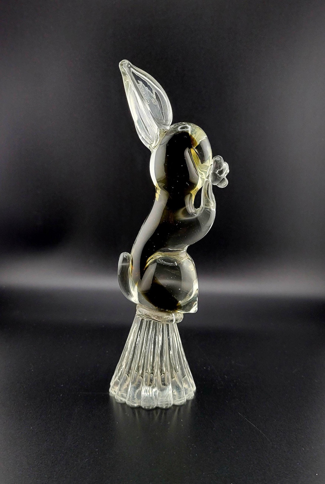 Vintage Glass Rabbit Paperweight With Bubbles and Black Highlights ...