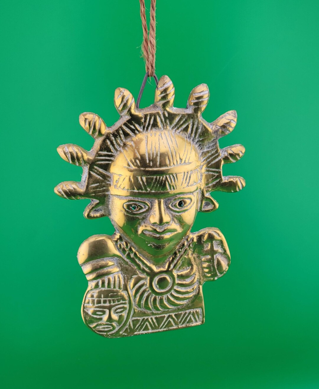 Vintage Mexican Inca Brass Figurine, Wall Hanging, Chief or God in ...