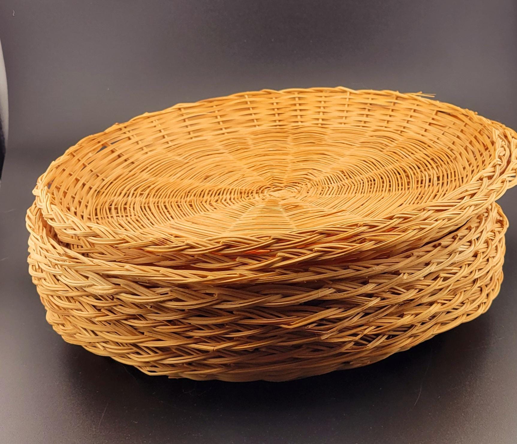 Vintage Wicker Paper Plate Holders, Wicker Plates, Set of 9 Paper Plate ...
