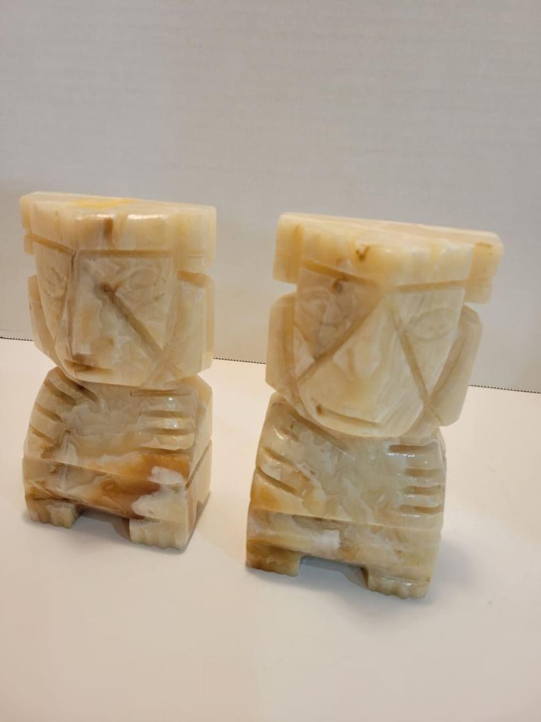 Vintage Onyx Aztec Mayan Bookends, Tiki, Carved Tiki Book, Bookends ...