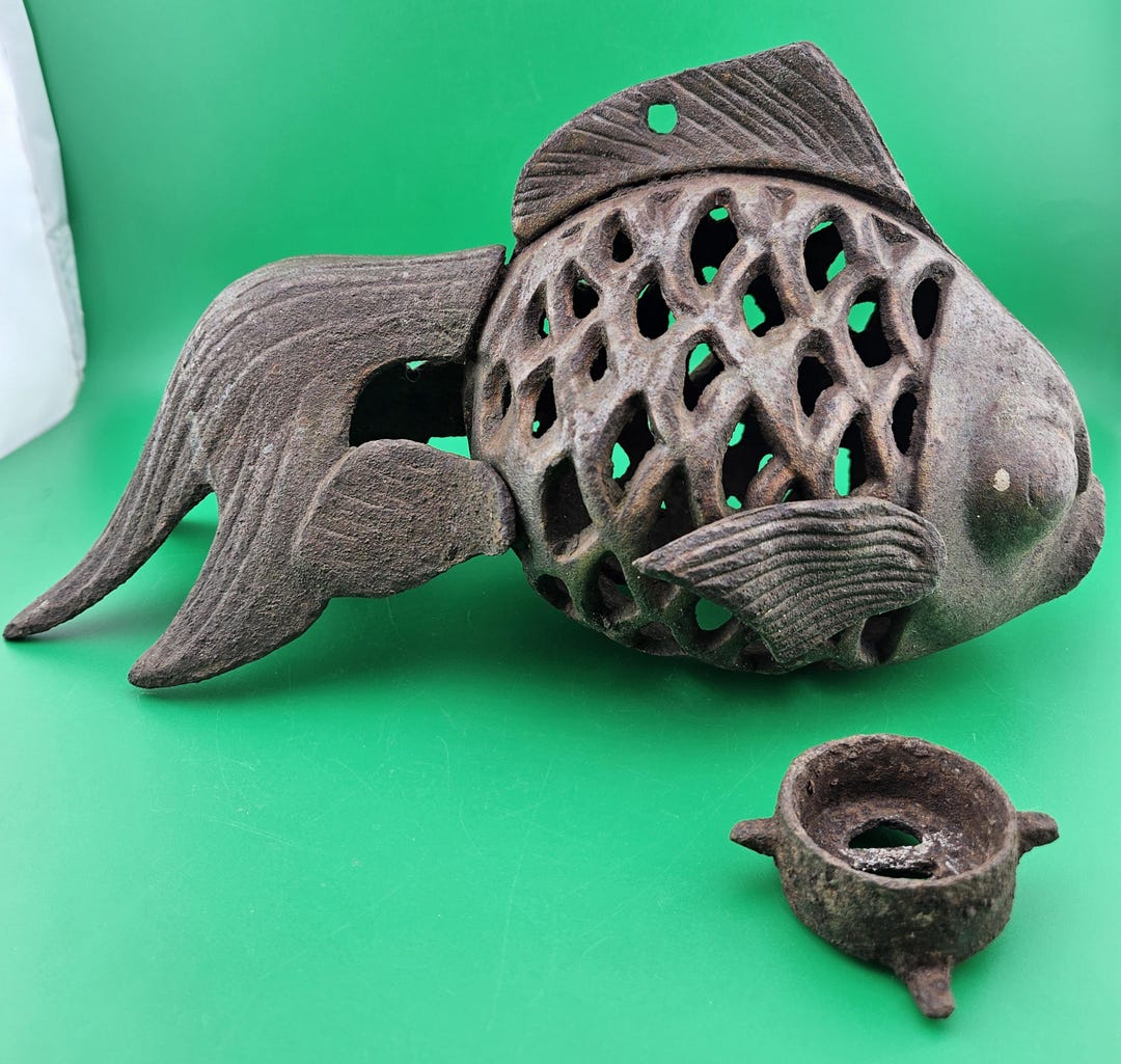 Vtg. Japanese Cast Iron Koi Fish/goldfish Garden Lantern - Etsy