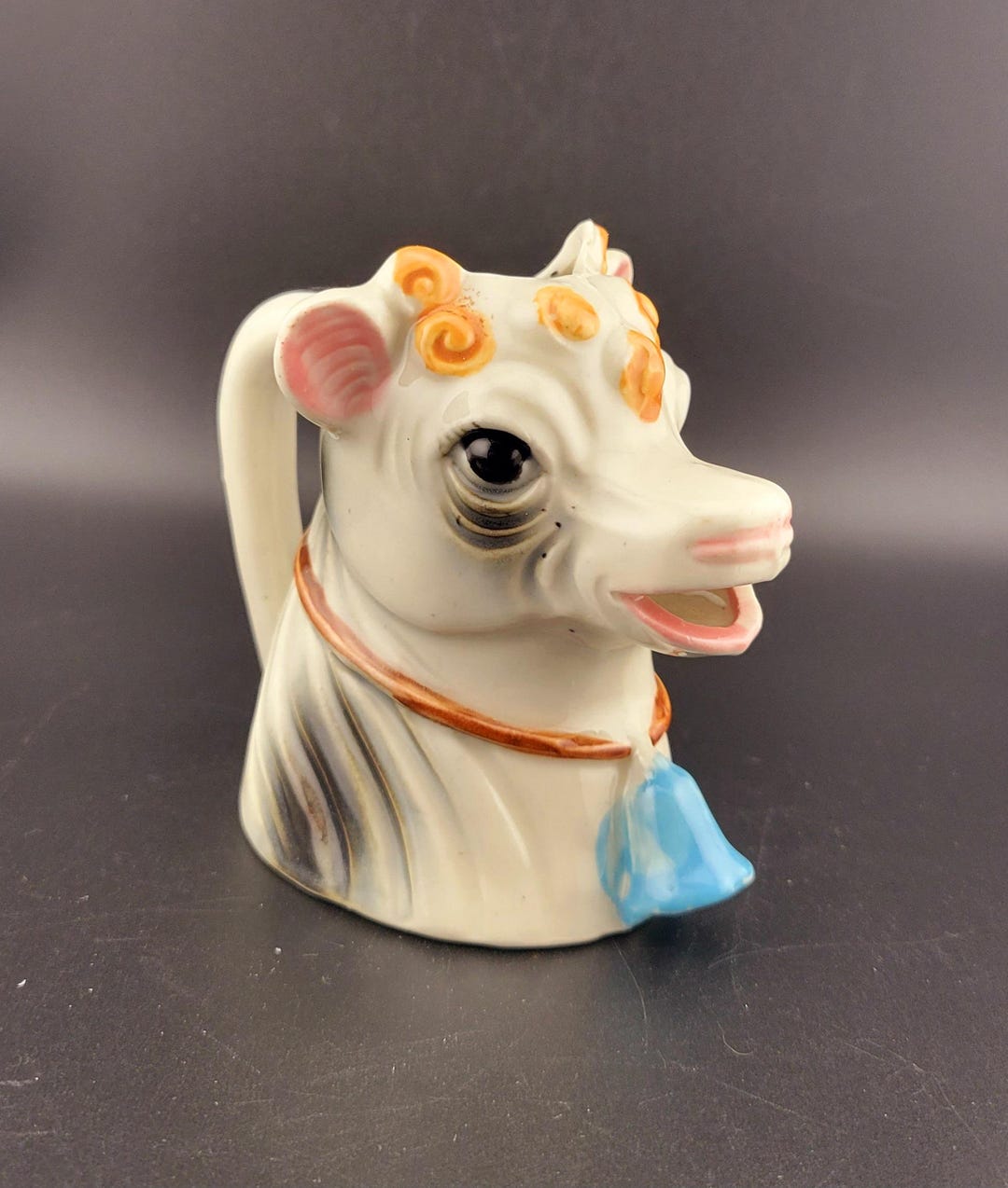 Vintage Cow Creamer, Hand Painted Blue Bell Cow Creamer, Vintage Blue ...