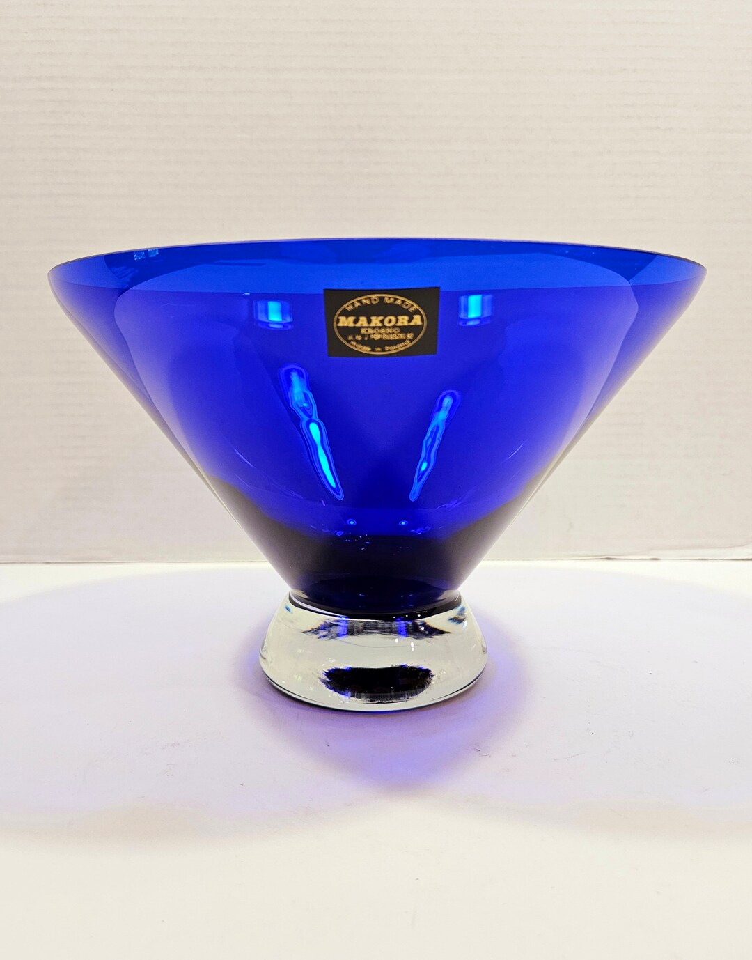 Vtg Makora Krosno Cobalt Blue Glass Vase Hand Made in Polland W ...